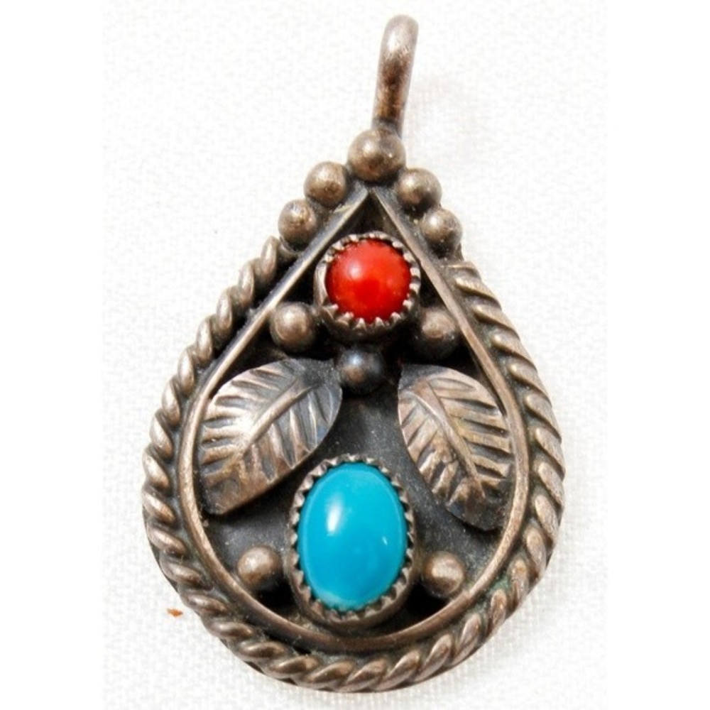 Navajo Ray Bennett Vintage Silver With Coral & Turquo… - Gem